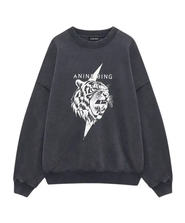 ANINE BING Miles Tiger-print Sweatshirt - Washedblack
