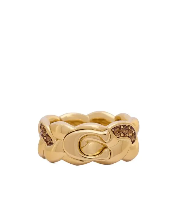 COACH Crystal Embellished Logo Ring - Yellow