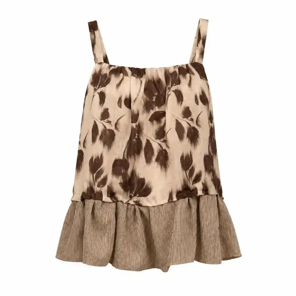 Carmen Says Bouquet Flower Print Blouse With Ruffled Hem