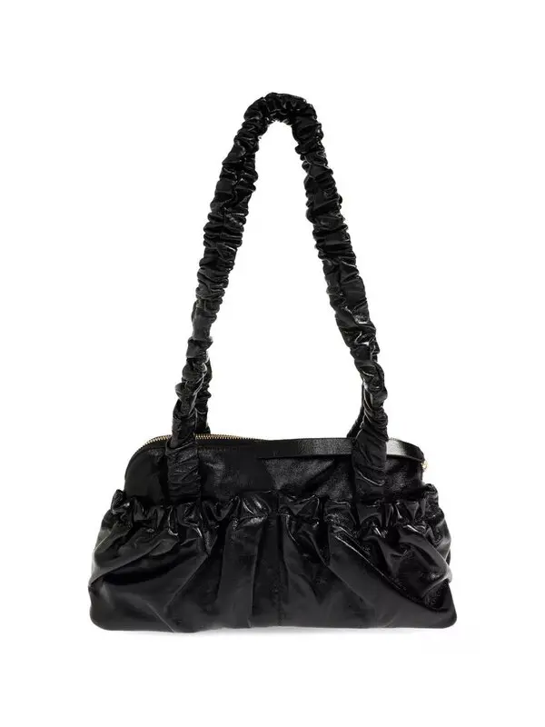 Marni Ruched Leather Shoulder Bag - Black