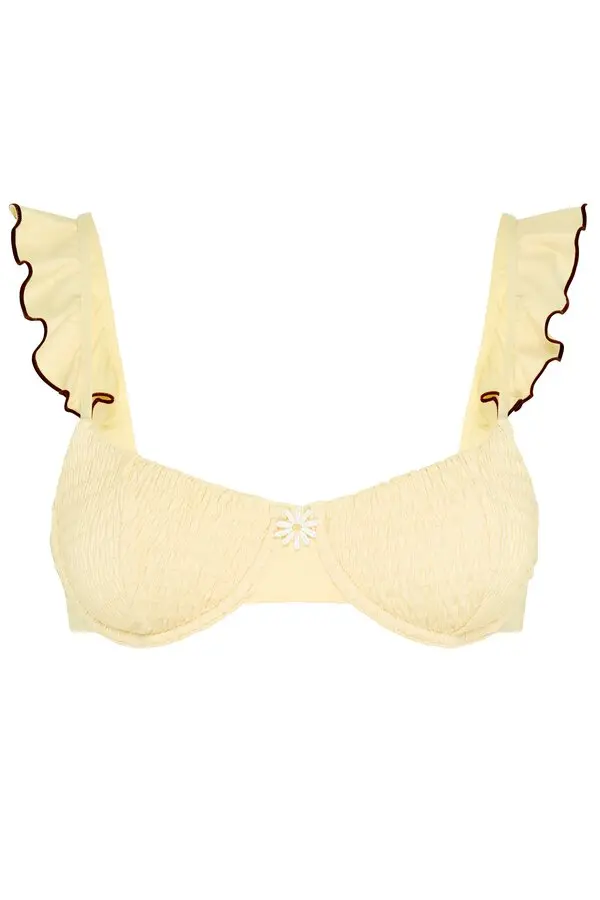 WILD LOVERS LONDON Balconette Bikini Top With Ruffle Straps - Yellow