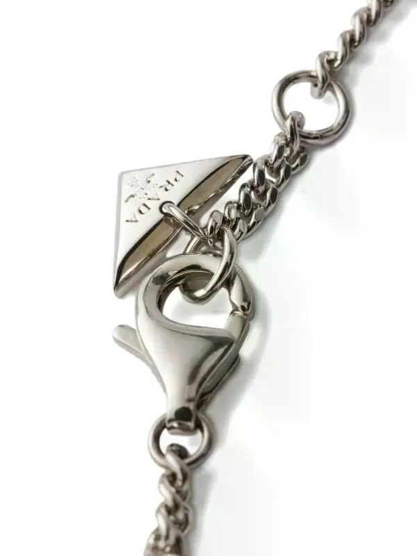 Prada Enameled Triangle Logo Metal Bracelet