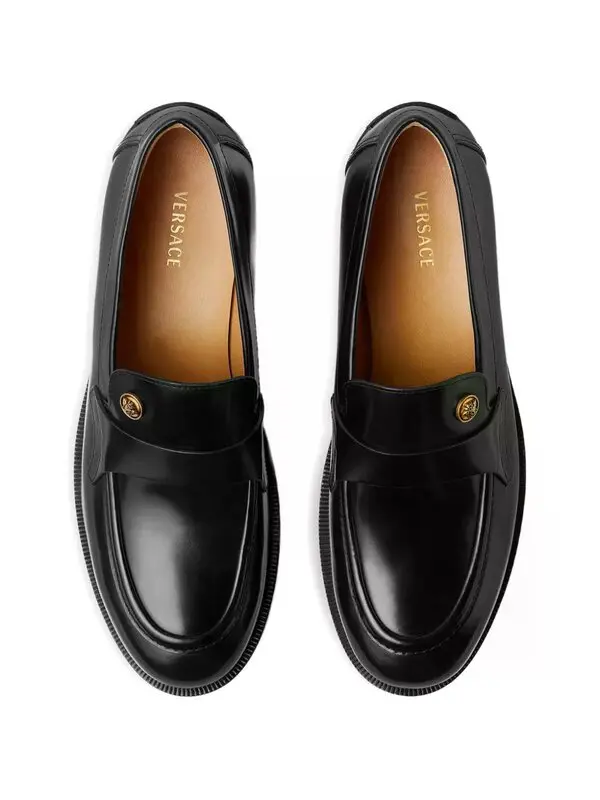 Versace Manu Leather Loafers With Medusa Hardware - Black