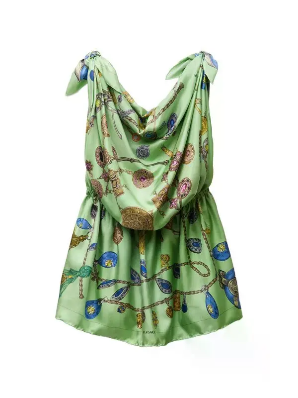 Versace Printed Silk Twill Mini Dress - Green