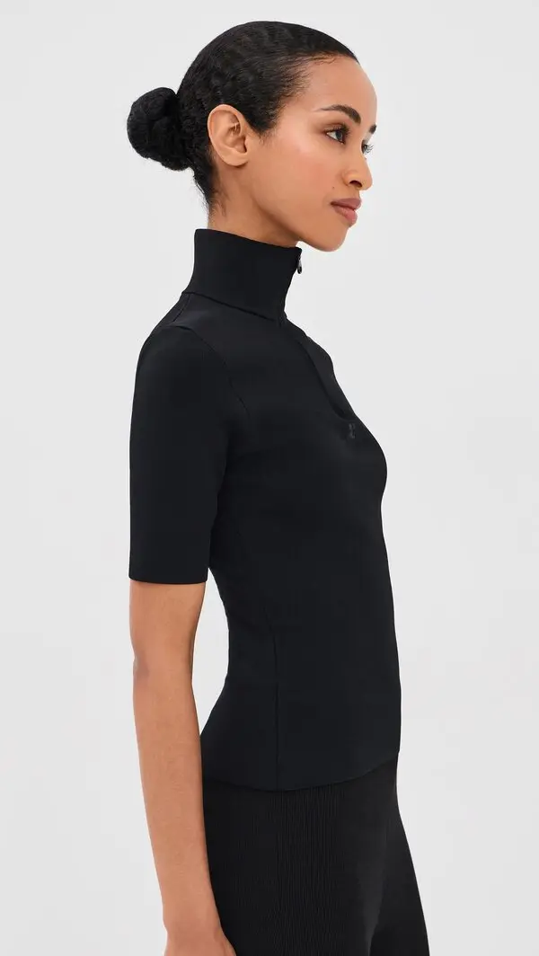 COURREGES Zipped Mockneck Knit Top - Black