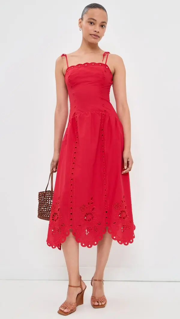 Moon River Eyelet Midi Dress