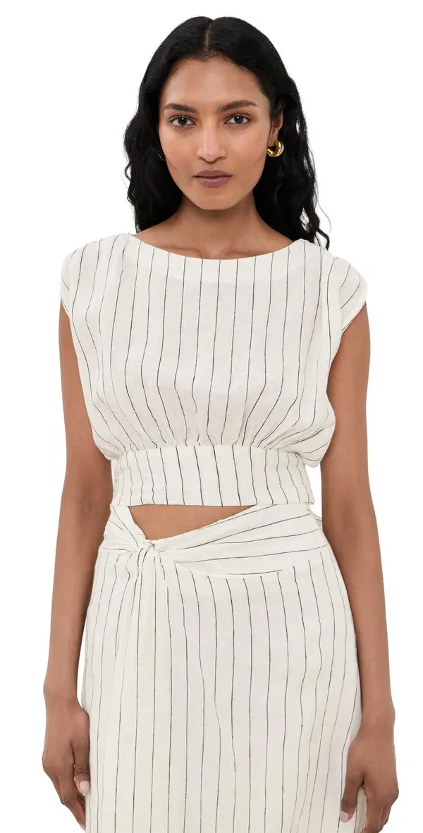 Merlette Shaan Stripe Top - Ivory Black Stripe