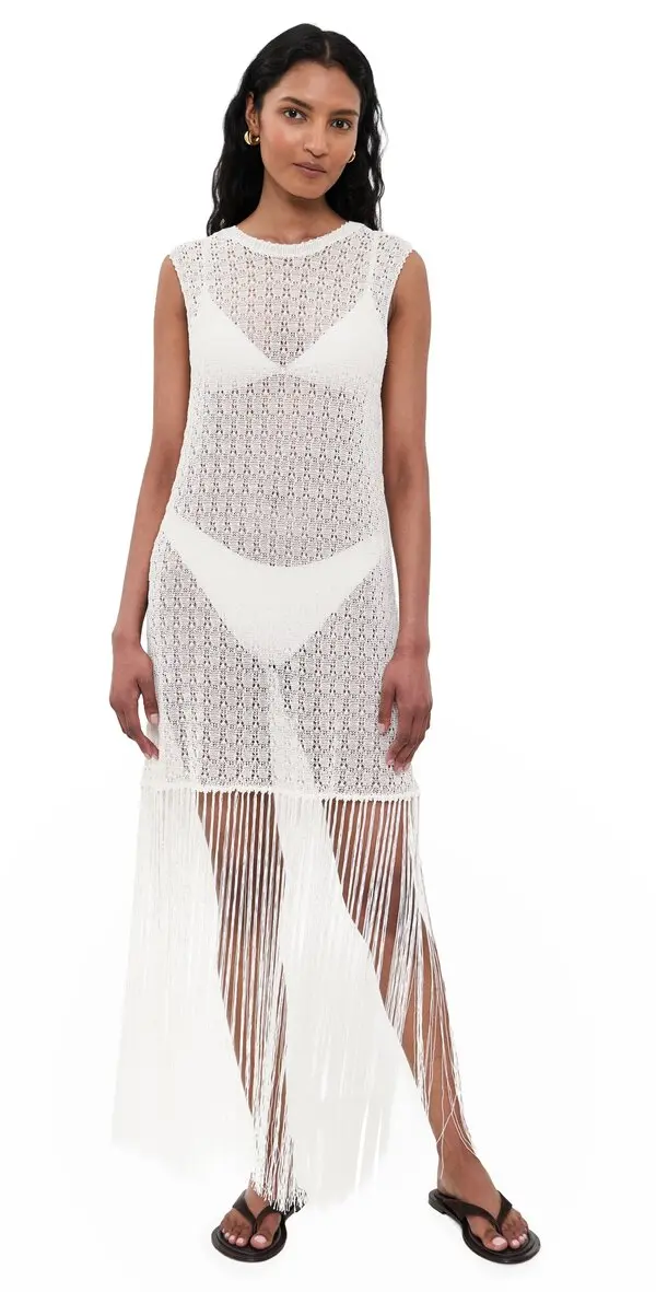 GANNI Shiny Pointelle Fringe Dress - Egret