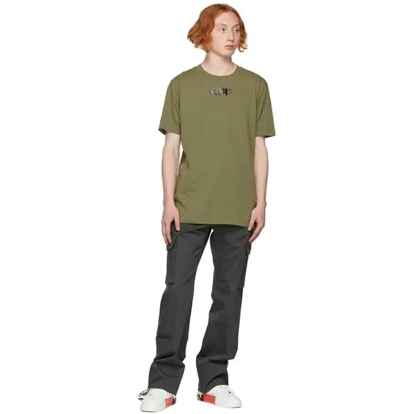 Off-White Logo Printing Round Neck Short Sleeve Ordinary Version Green