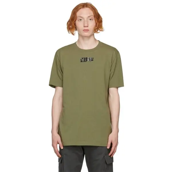 Off-White Logo Printing Round Neck Short Sleeve Ordinary Version Green