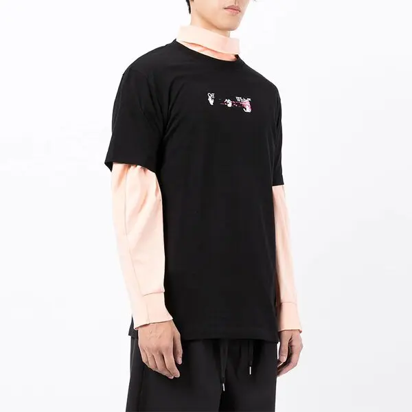 Off-White Arrow Pattern Round Neck Tee White Pink