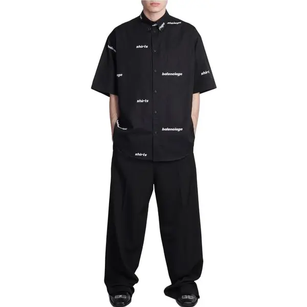Balenciaga All Over Logo Short Sleeve Shirt 'black White
