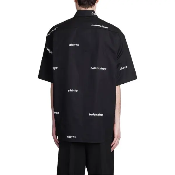 Balenciaga All Over Logo Short Sleeve Shirt 'black White