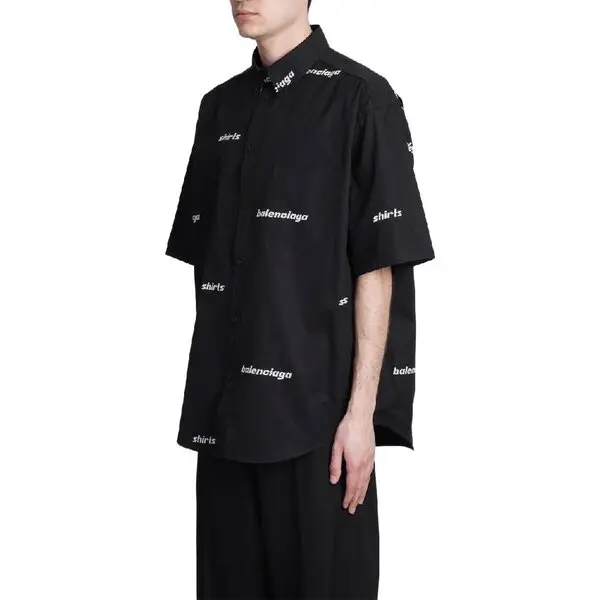 Balenciaga All Over Logo Short Sleeve Shirt 'black White