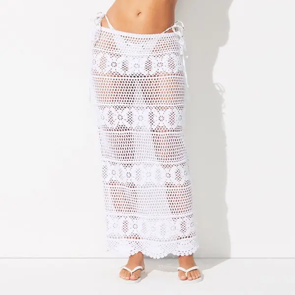 SKIMS Crochet Long Skirt | White | | Swim Cover Ups