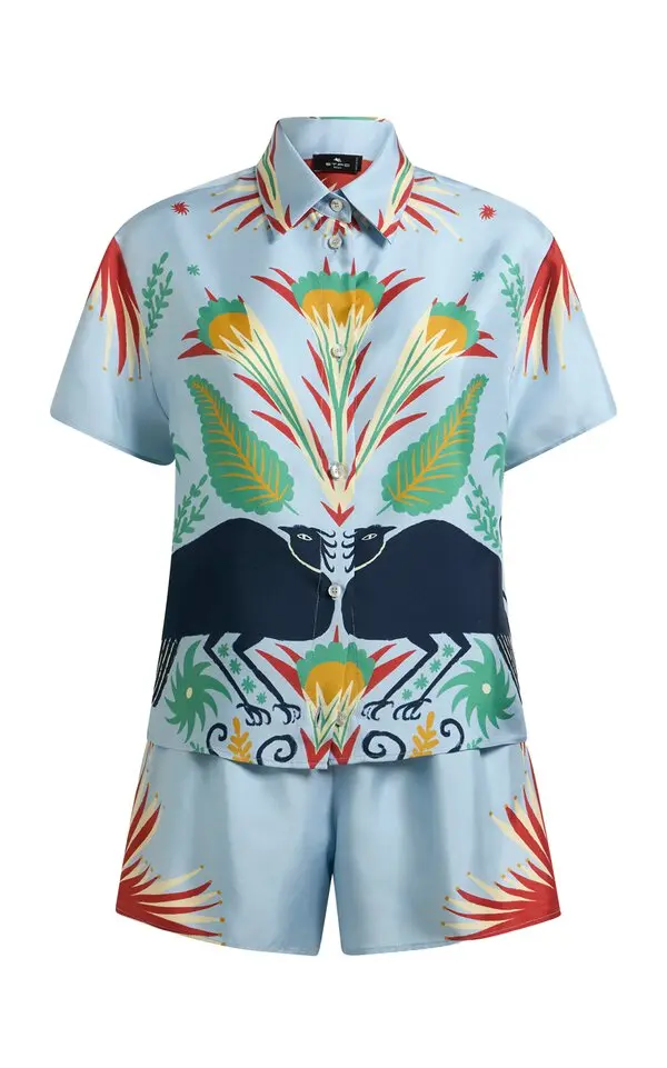 Etro Printed Silk Shorts Set - Light Blue