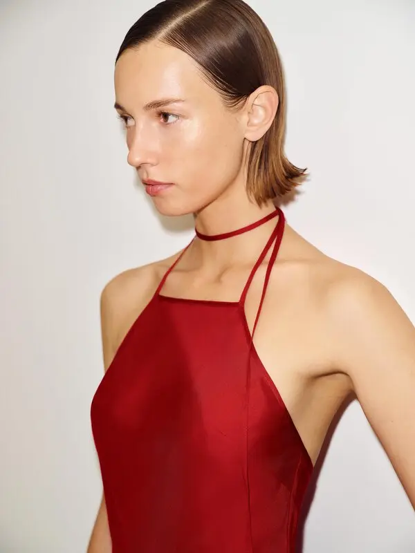 REFORMATION Suzette Silk Twill Halter Top - Red