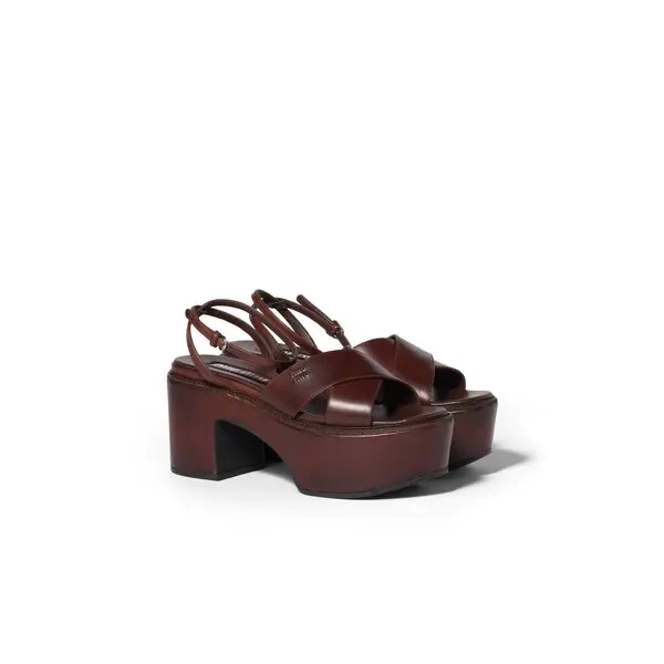 Miu Miu Leather Platform Sandals - Coffee