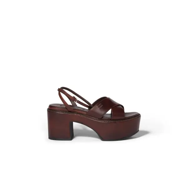 Miu Miu Leather Platform Sandals - Coffee