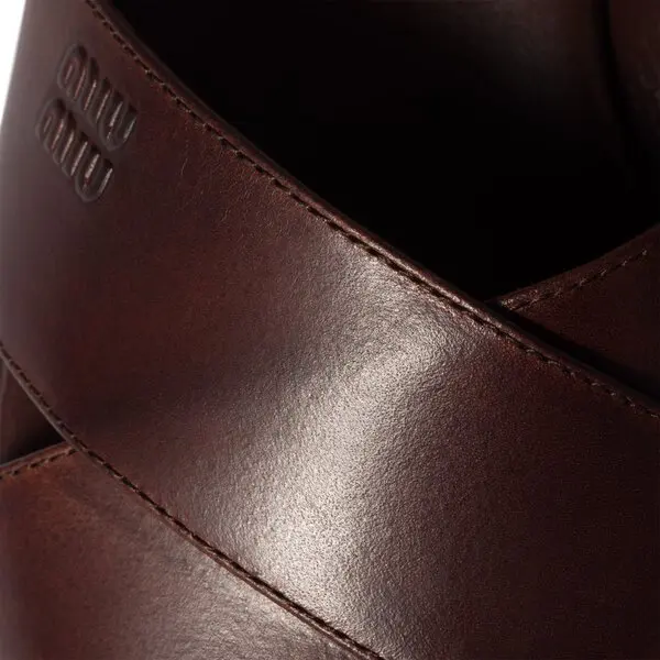 Miu Miu Leather Platform Sandals - Coffee