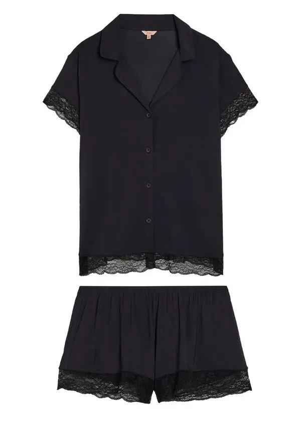 Eberjey Malou Lace-trim Jersey Pyjama Set - Black