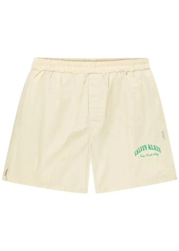Calvin Klein Embroidered Pinstriped Cotton Shorts - White