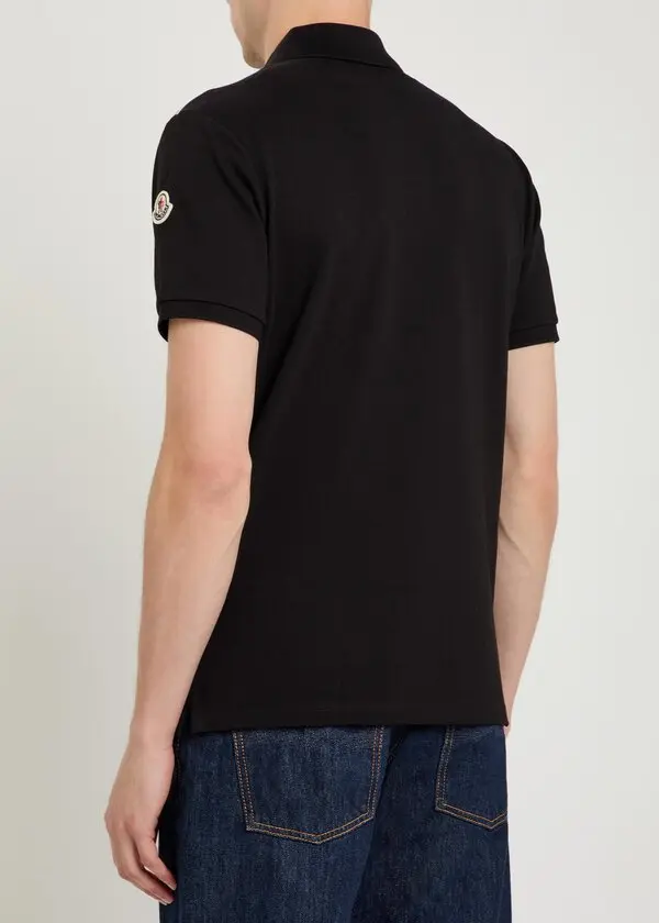 Moncler Logo-appliquéd Piqué Cotton Polo Shirt - Black