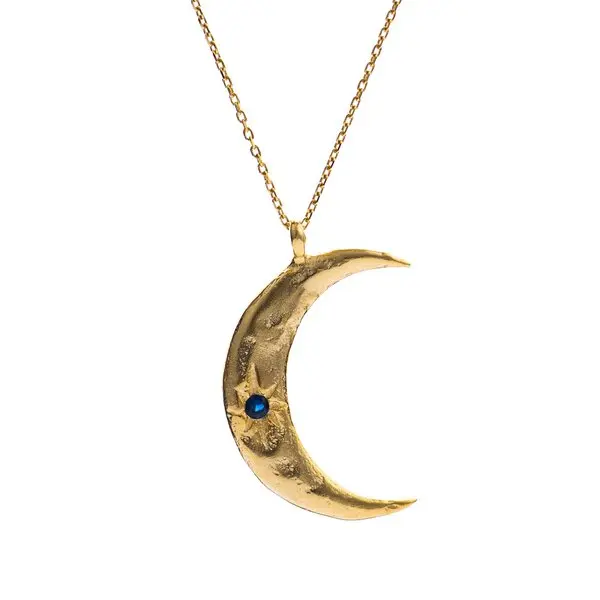 EBRU JEWELRY Celestial Moon & Sun Sapphire Gold Necklace - Gold/blue