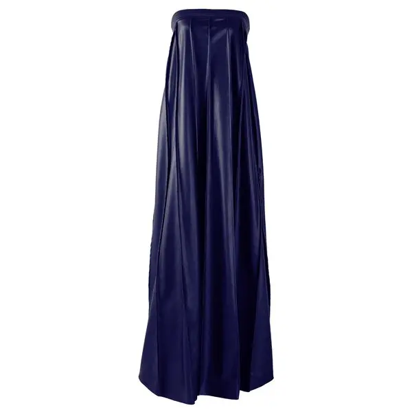 KARGEDE Pleated Navy Faux Leather Maxi Dress - Blue