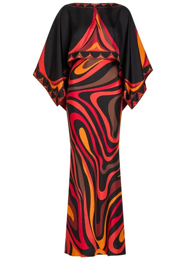Emilio Pucci Printed Cape-effect Silk Maxi Dress
