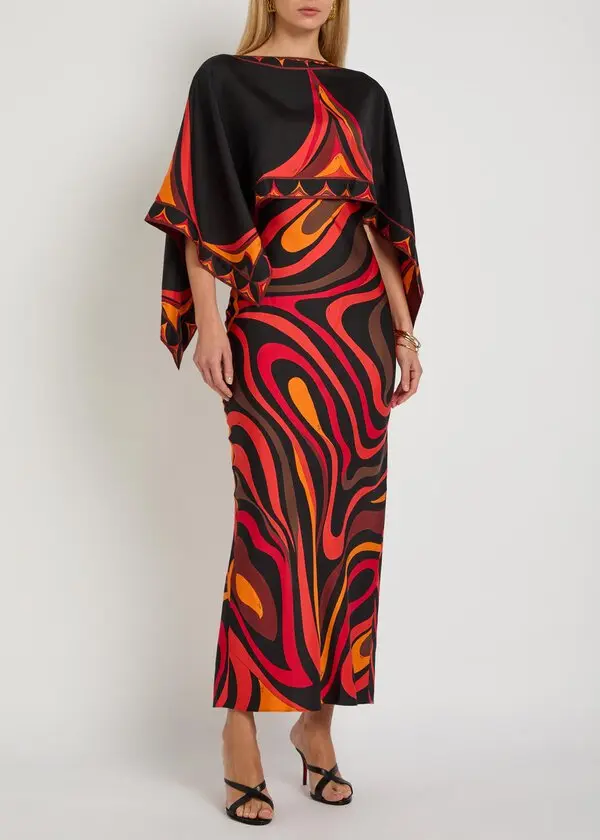 Emilio Pucci Printed Cape-effect Silk Maxi Dress