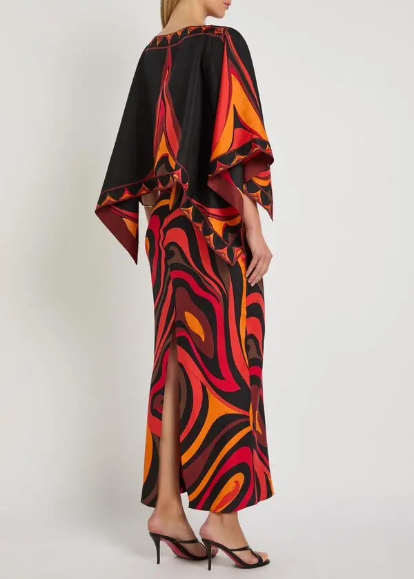 Emilio Pucci Printed Cape-effect Silk Maxi Dress