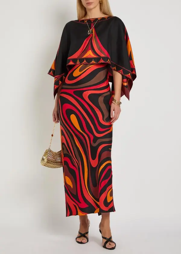 Emilio Pucci Printed Cape-effect Silk Maxi Dress