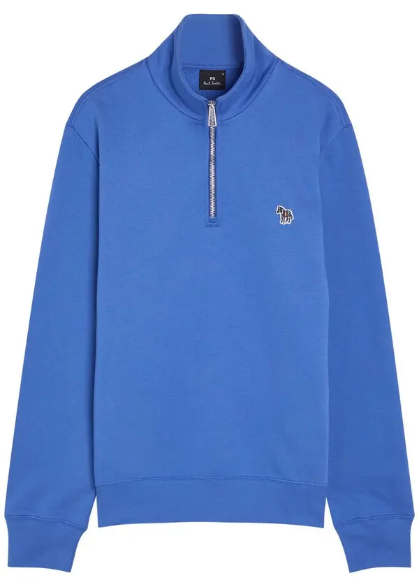 Paul Smith Appliquéd Half-zip Cotton Sweatshirt - Blue