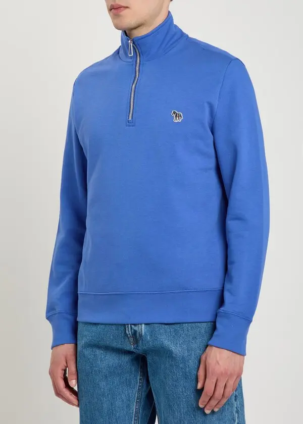 Paul Smith Appliquéd Half-zip Cotton Sweatshirt - Blue