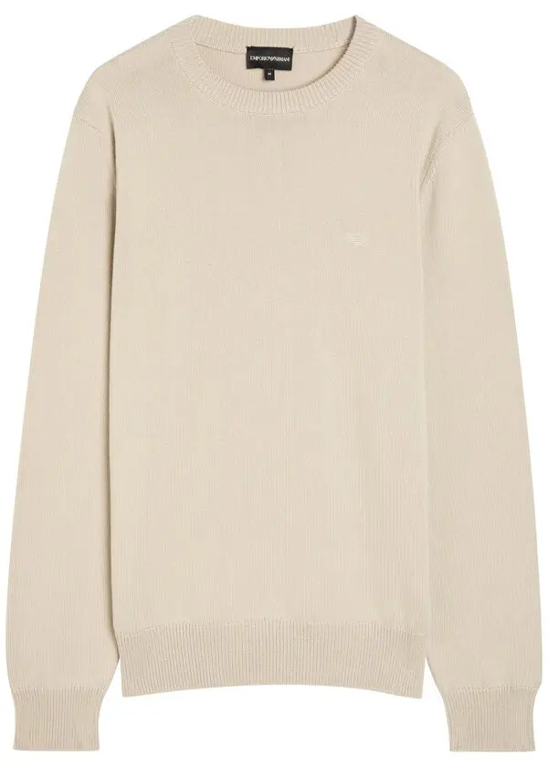 Emporio Armani Logo Embroidered Cotton-knit Jumper