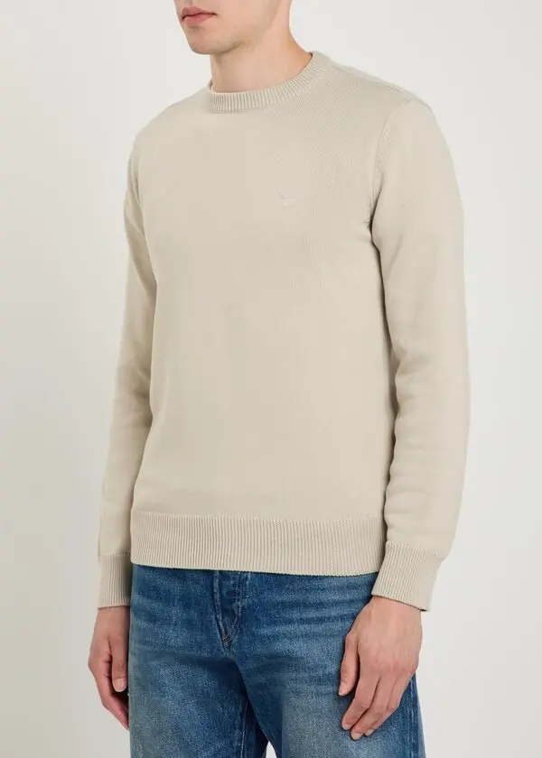 Emporio Armani Logo Embroidered Cotton-knit Jumper