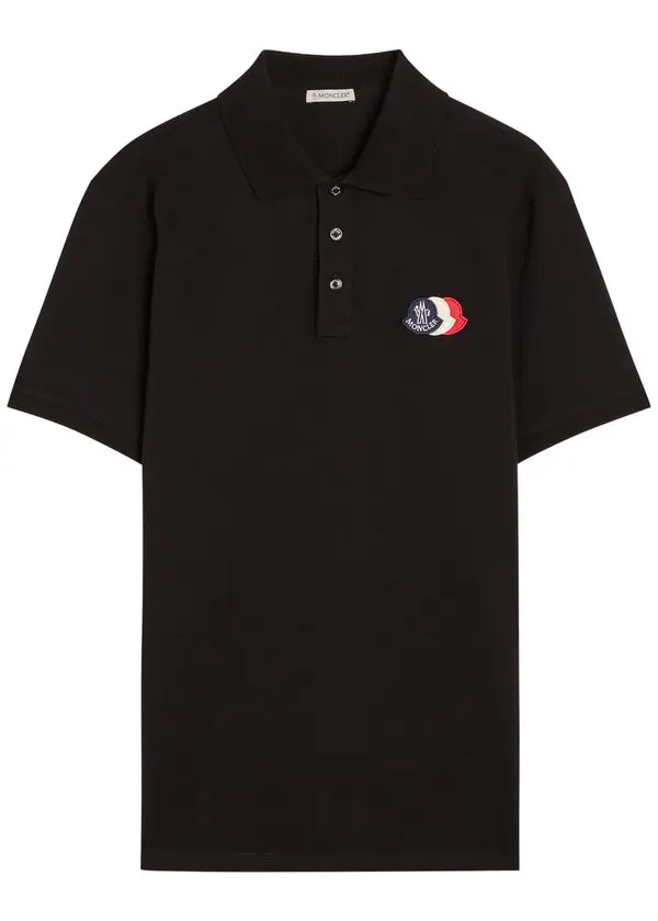 Moncler Logo-appliquéd Piqué Cotton Polo Shirt - Black