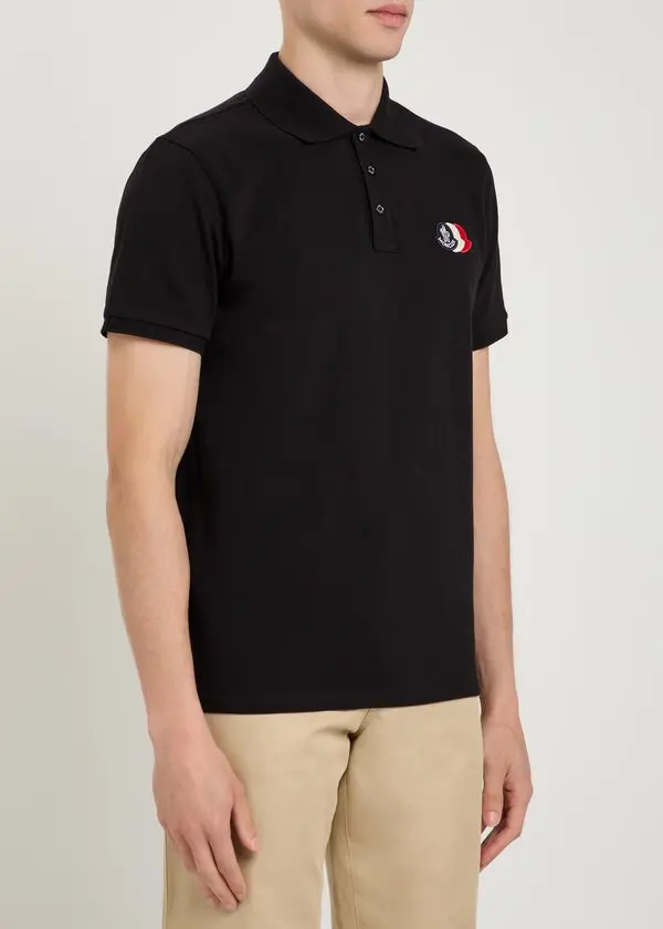Moncler Logo-appliquéd Piqué Cotton Polo Shirt - Black