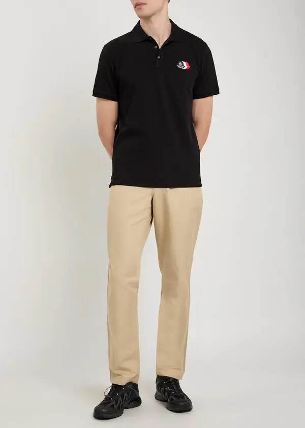 Moncler Logo-appliquéd Piqué Cotton Polo Shirt - Black