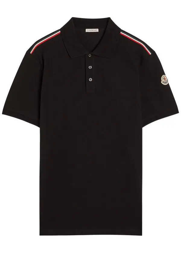 Moncler Logo-appliquéd Piqué Cotton Polo Shirt - Black