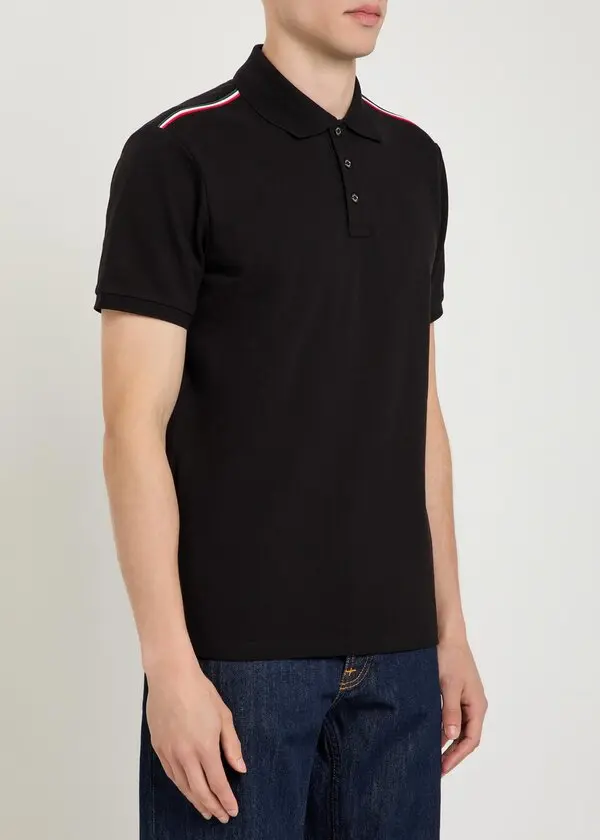 Moncler Logo-appliquéd Piqué Cotton Polo Shirt - Black