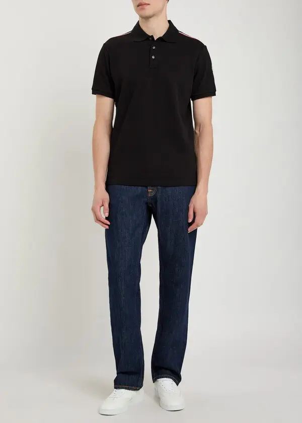 Moncler Logo-appliquéd Piqué Cotton Polo Shirt - Black