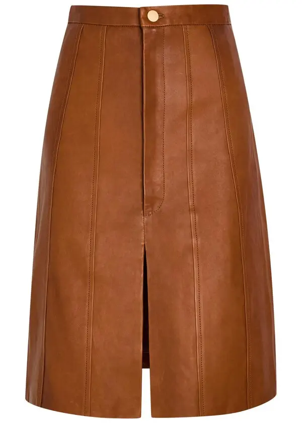 SKIIM Alexandra Corset-effect Leather Knee-length Skirt - Brown