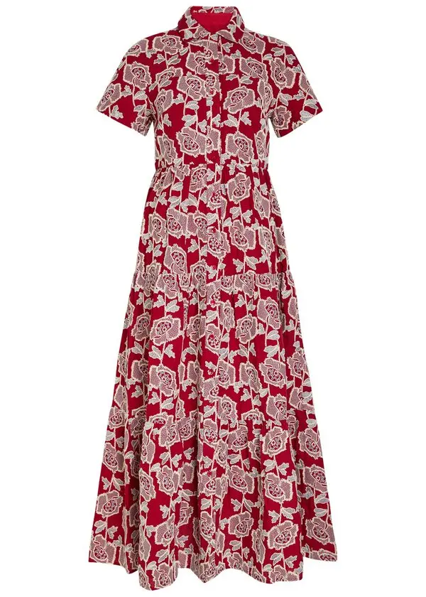 Erdem Embroidered Cotton-blend Midi Shirt Dress - Red