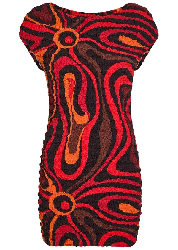 Emilio Pucci Printed Seersucker Mini Dress - Orange