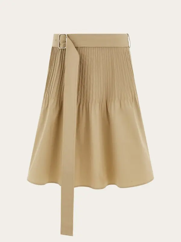 FERRAGAMO Pleated Silk-cotton Blend Skirt - Beige