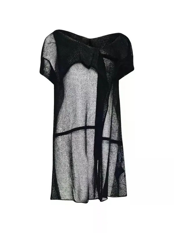 Yohji Yamamoto Asymmetric Collar Mesh Knit T-shirt - Black