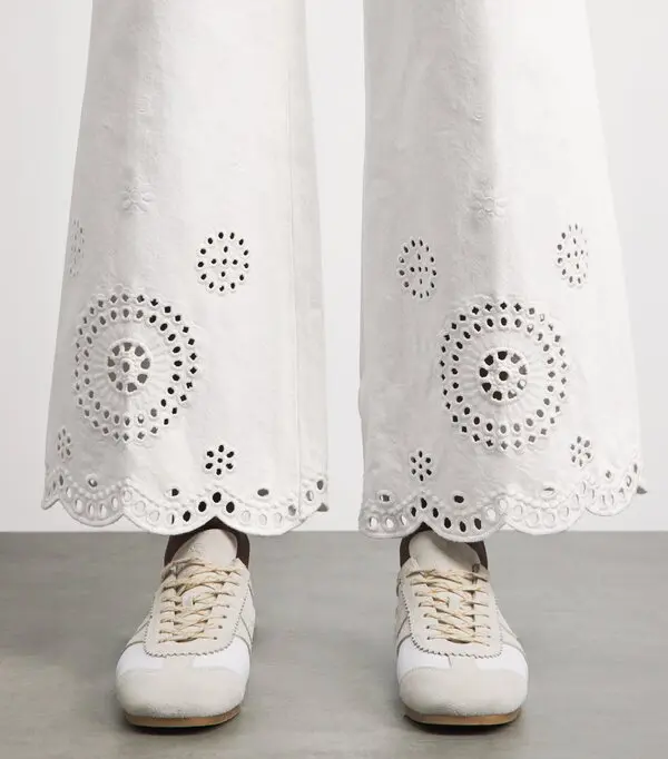 FRAME The Eyelet High-rise Flared Jeans
