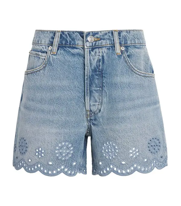 FRAME Long Hang Eyelet Denim Shorts